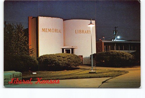 Memorial Library Building Night Liberal Kansas KS Chrome Postcard Vtg ...