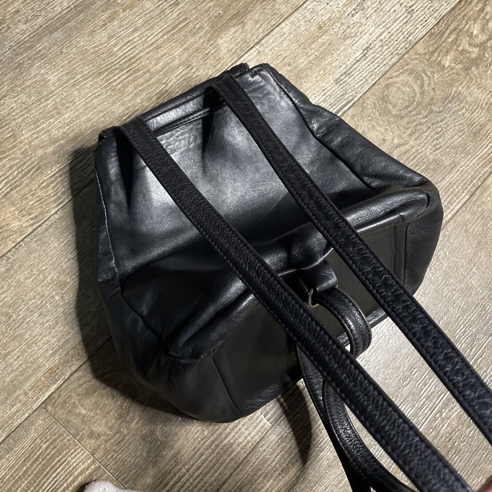 L.L. Bean Leather Drawstring Backpack Bucket Bag Adjustable Strap Black ...