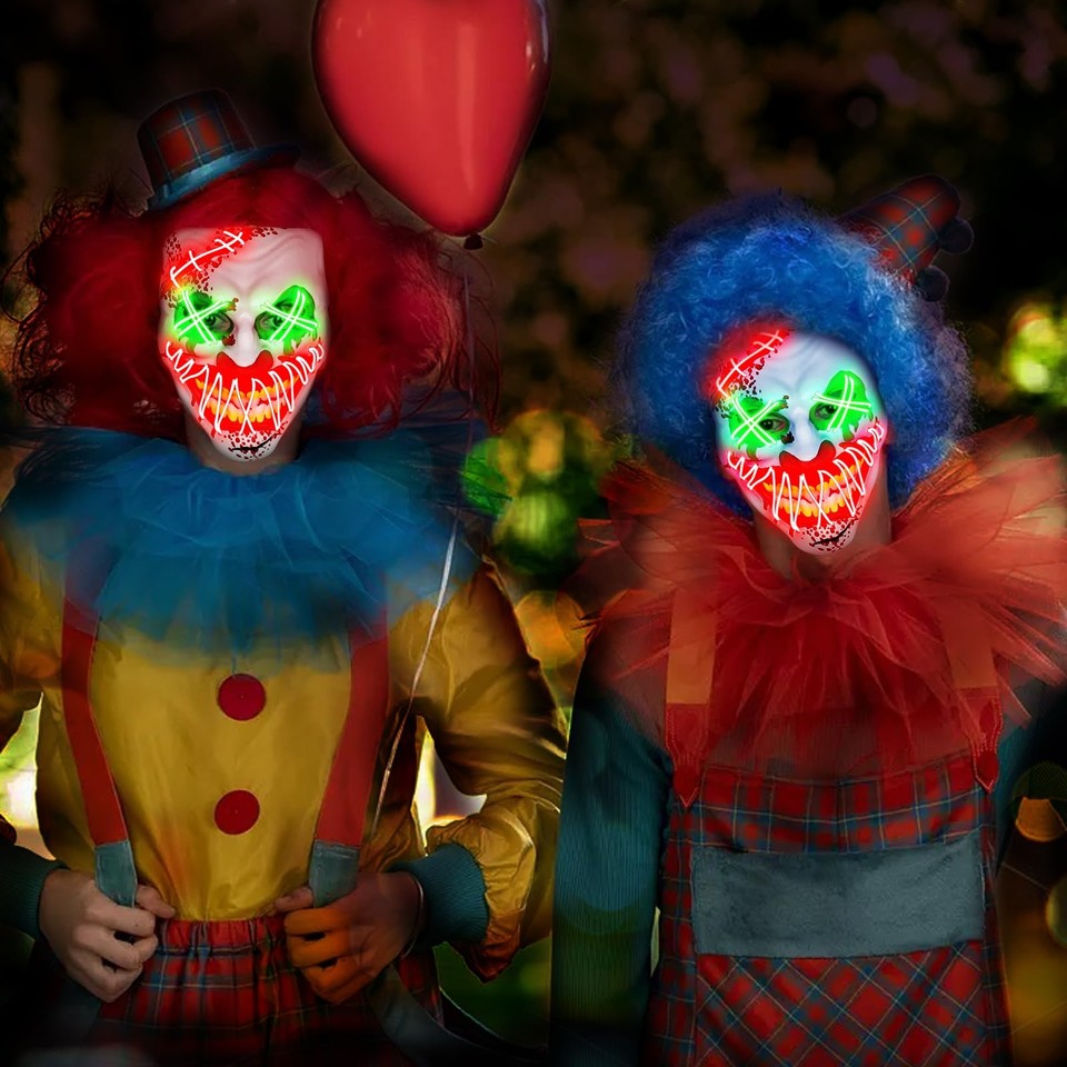 JOINBO Halloween LED Clown Mask for Aldult & Kids，EL Wire Scary Purge ...