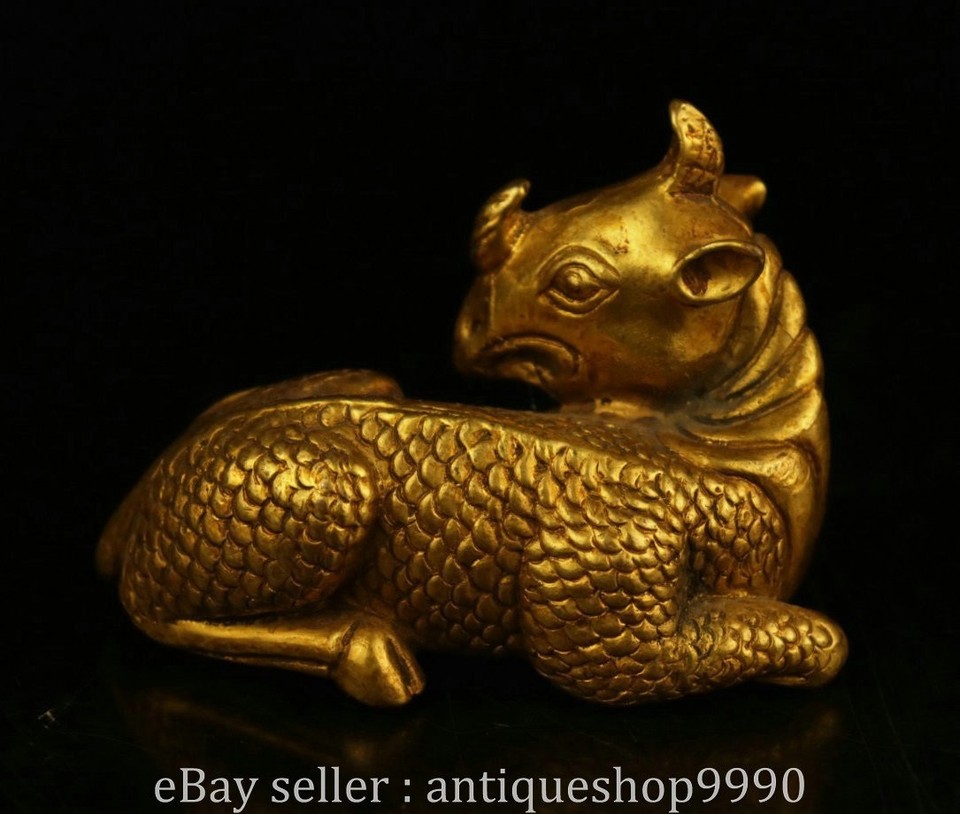 3.2" Old Chinese Copper Gilt Fengshui Unicorn Pixiu Beast Sculpture | eBay