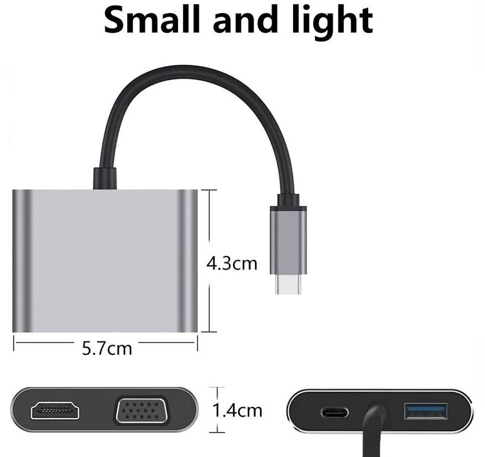 USB C to 4K HDMI VGA Multiport 4-in-1 Adapter Hub USB 3.0 Charging ...