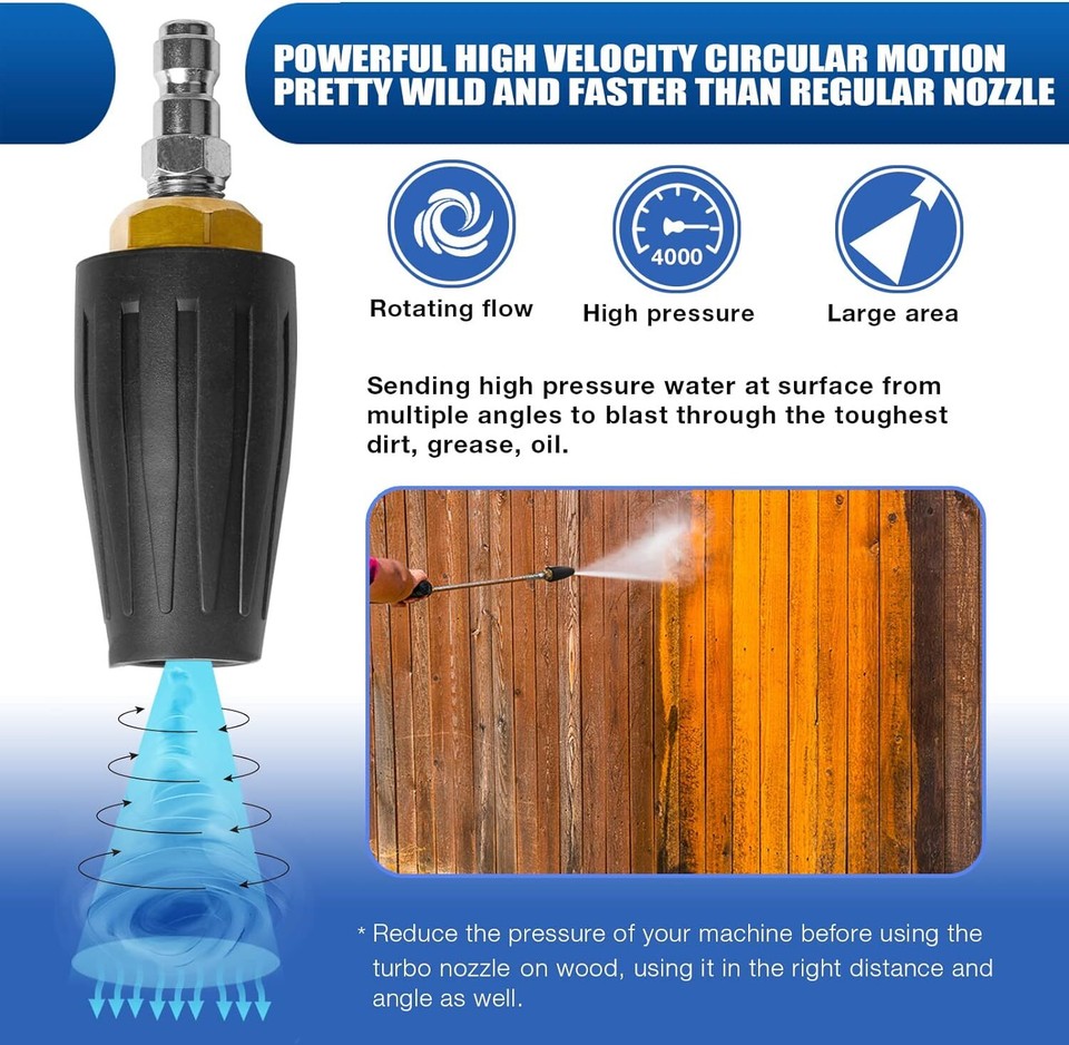 4.0GPM High Pressure Washer Rotating Turbo Nozzle Spray Tip 4000PSI 1/4 ...