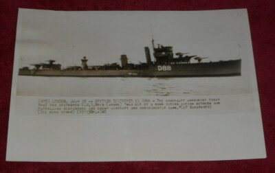 1940 Press Photo WWII British Destroyer "HMS Wren" D88 Sunk By Enemy ...