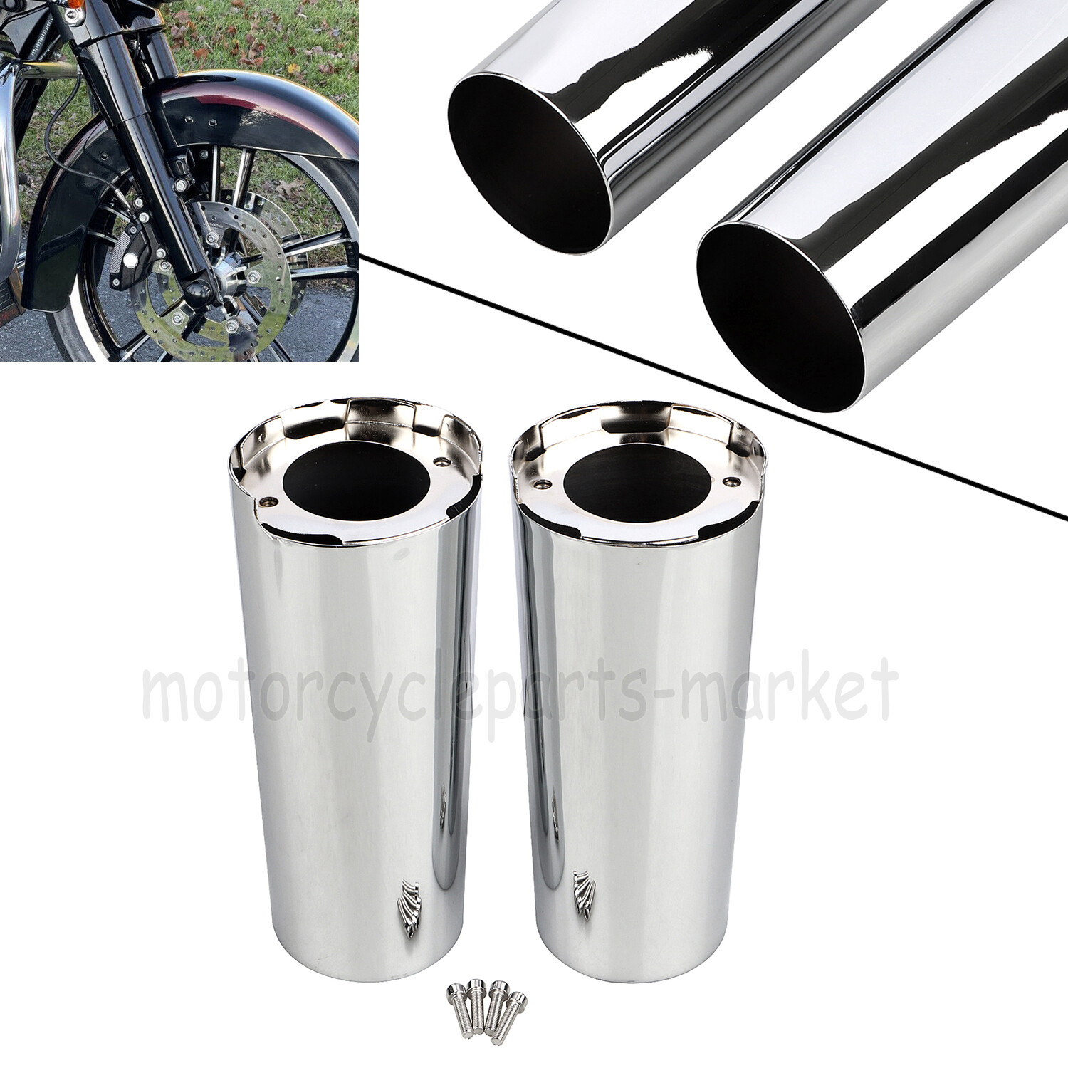 +2" Extended Fork Slider Covers Cow Bells For Harley Electra Tri Glide ...