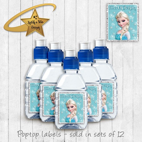 FROZEN ELSA PERSONALISED BIRTHDAY PARTY POPTOP LABELS x 12 (or digital ...