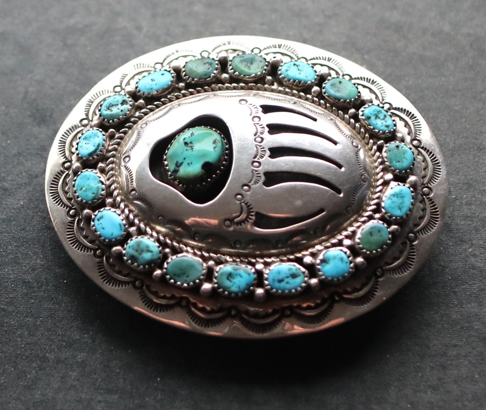 VTG Navajo Belt Buckle Wilbur Musket Sterling 925 Kin… - Gem