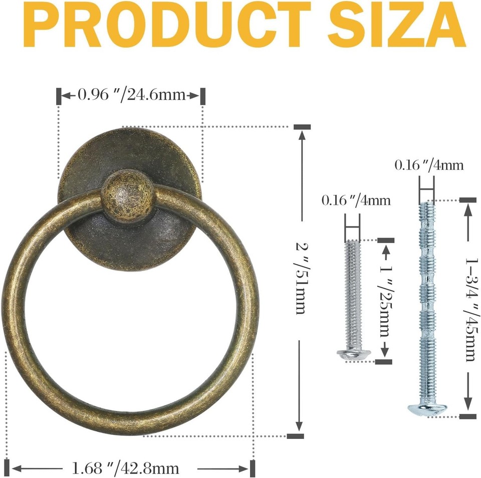 6Pcs Antique Brass Drop Ring Drawer Pulls, Vintage Cabinet Ring Handles ...