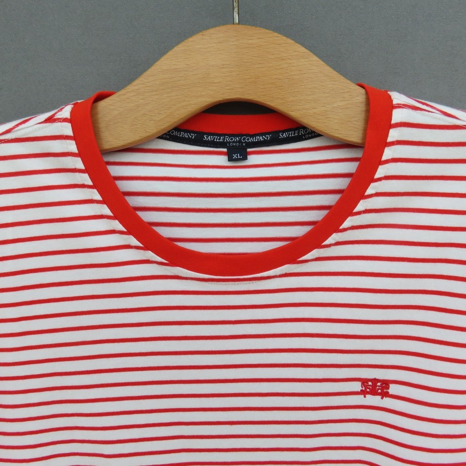 Savile Row Company Red/White Striped T-Shirt Mens XL 100% Cotton | eBay UK