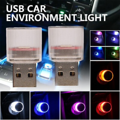 2X Colorful USB Mini LED Car Interior Neon Atmosphere Light Ambient ...