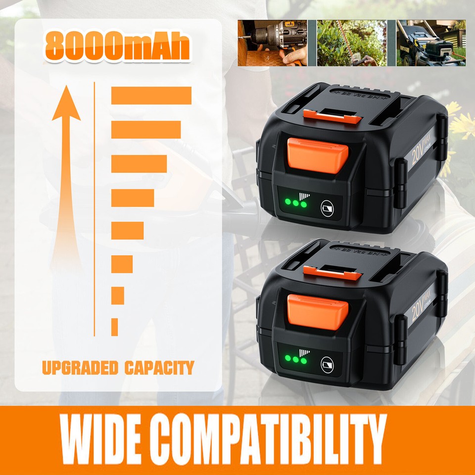 2Pack 8.0AH For WORX 20V MAX Extend Lithium Battery WA3520 WA3525 ...
