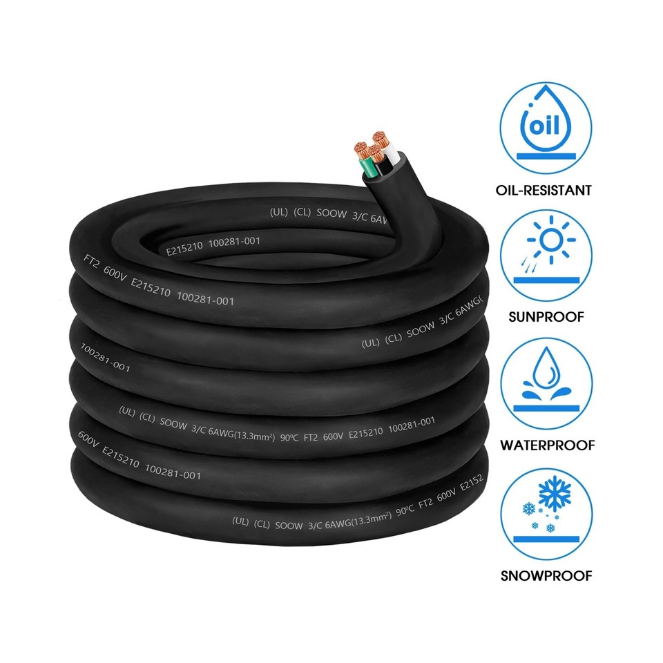 6/3 6 Gauge Wire SOOW Wire 3 Conductor 6 Gauge Electric Portable Power ...