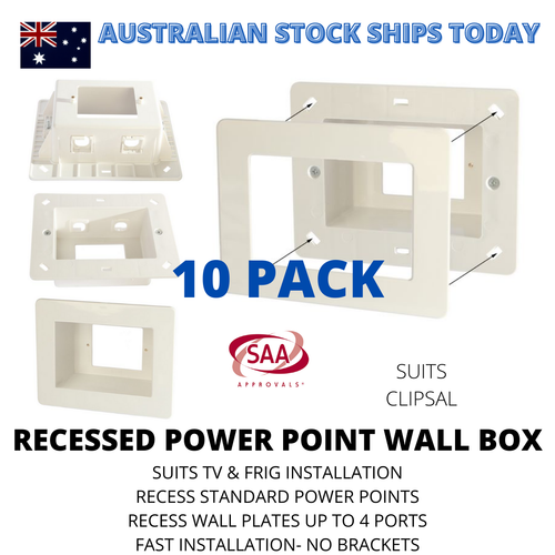 10 x Recessed Power Point Box Wall Plate GPO TV AV Hidden GPO TV Frig ...