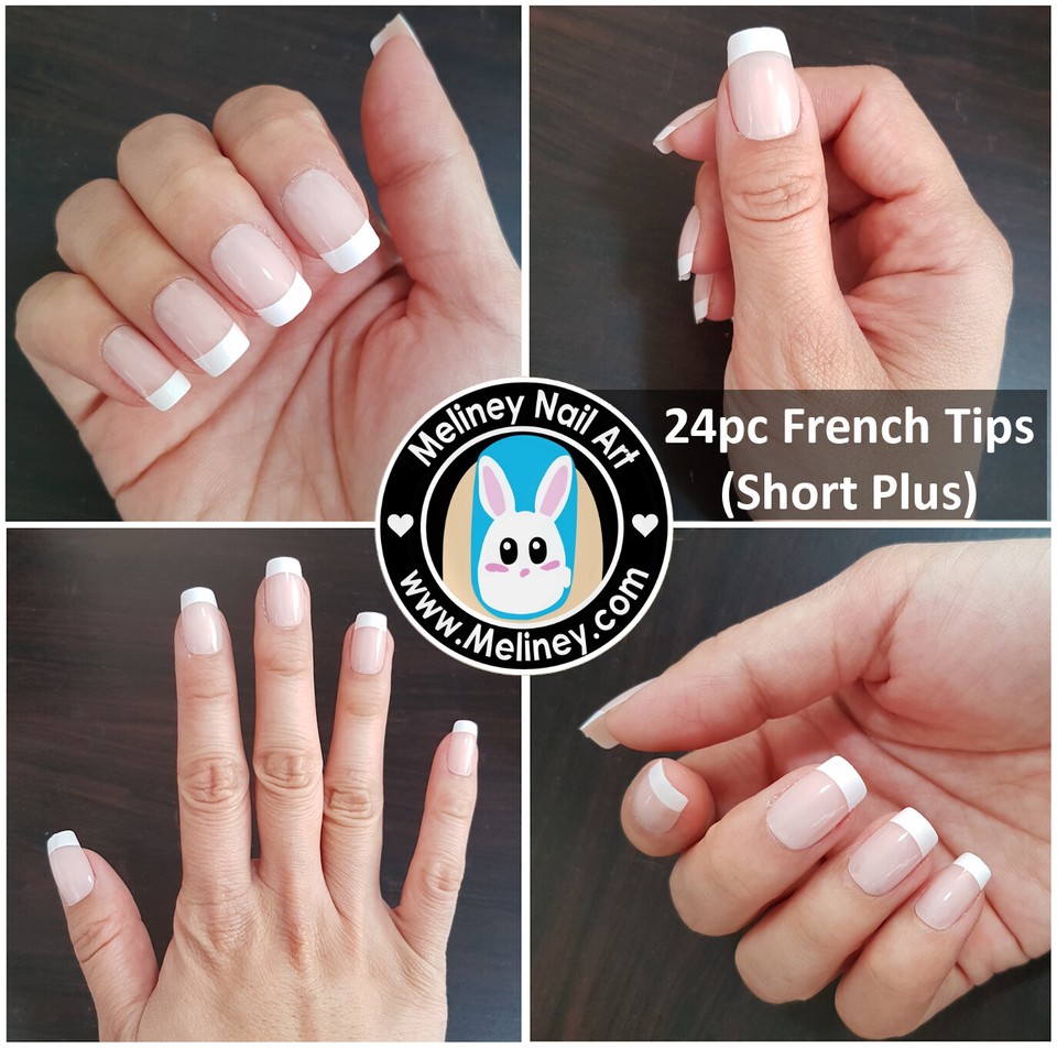 24pc Square French Tips Full Nails Cover Press On Toe Stick DIY Cute ...