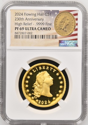 2024 Flowing Hair $1 1 Oz 9999 Gold High Relief Proof Coin NGC PF69 ...