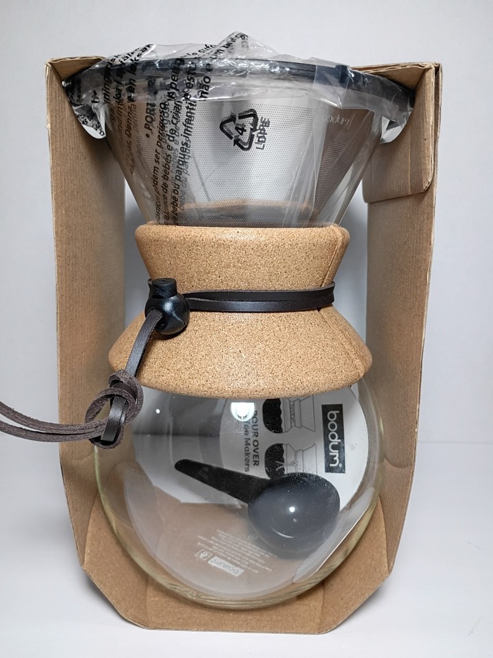 Bodum Pour Over Coffee Maker Stainless Steel Filter Cork Band 8 Cup New ...
