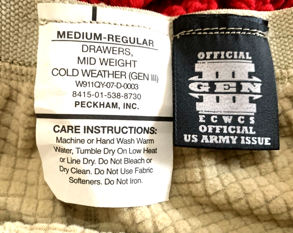 Polartec Gen III US Military Tan Cold Weather Drawers Medium Lot of 2 ...