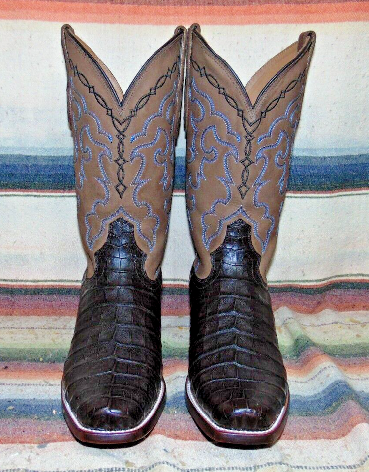 Mens Rujo The Trace Dark Brown Caiman Brown Leather Cowboy Boots 9 D ...