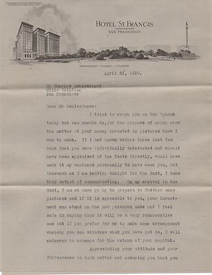 1920s Letterhead & Letter from the Hotel St Francis San Francisco CA | eBay