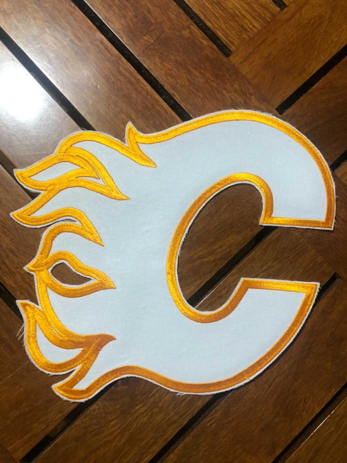 CALGARY FLAMES WHITE & GOLD IRON ON JACKET PATCH 8.75” X 9” | eBay