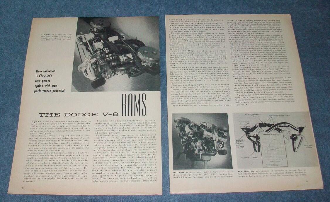 1959 Chrysler Cross-Ram Vintage Engine Info Article "The Dodge V-8 Rams ...