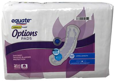 Equate Options Moderate Absorbency Long Length Incontinence Pads 60ct ...