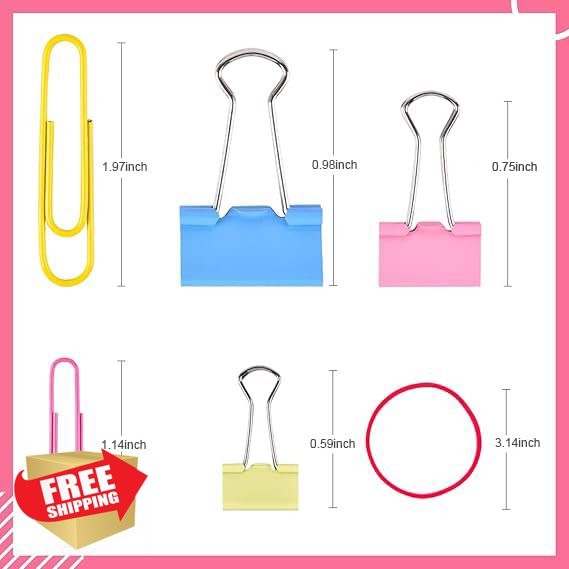 Sopito Paper Clips Binder Clips 300pc Assorted Sizes Rubber Bands Set ...