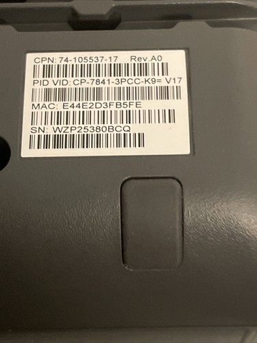 CISCO 3844 13 1086 CPN 74 101623 PID VID CP 7821 K9 V04 Phone MAC ...