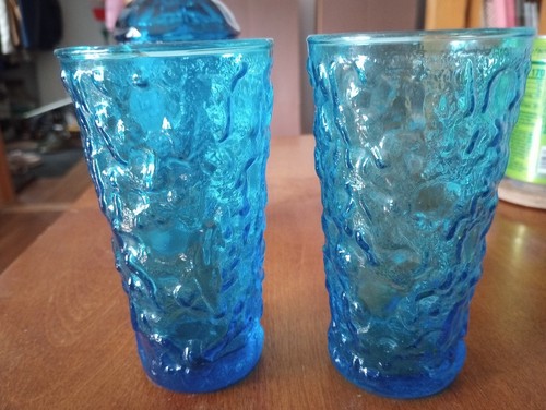 MidCentury Modern Blue Bumpy Glasses Water Fall | eBay