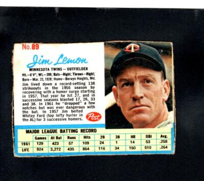 31424* 1962 Post # 89 Jim Lemon | eBay