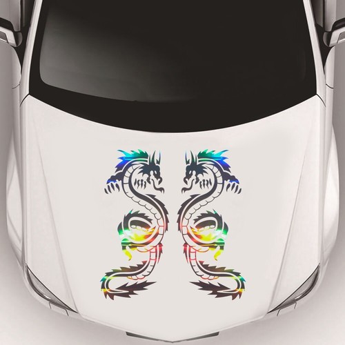 1 Pair Cool Dragon Car Hood Sticker Self-Adhesive Reflection Vinyl Body ...