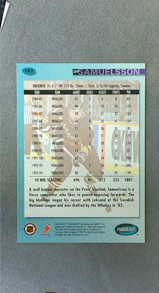 1994-95 Parkhurst Gold #183 Ulf Samuelsson Penguins | eBay