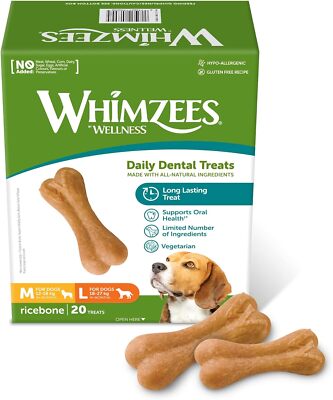 WHIMZEES By Wellness Rice Bone, Natural and Gluten-Free Dog M/L (Pack ...
