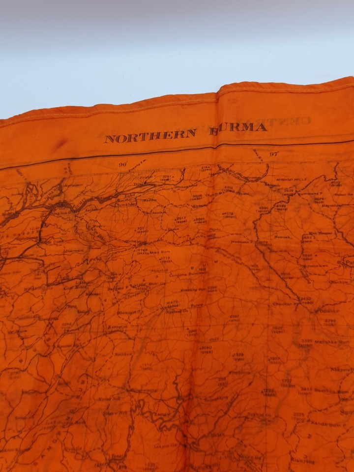 WW2 RAF Escape Map Rare Orange Silk Burma Chindits Double Sided c1944 ...