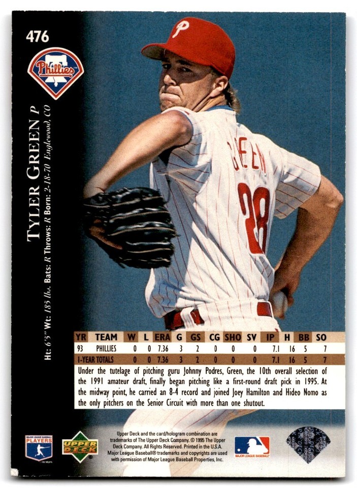 1995 Upper Deck Signed Tyler Green Auto Philadelphia Phillies #476 | eBay
