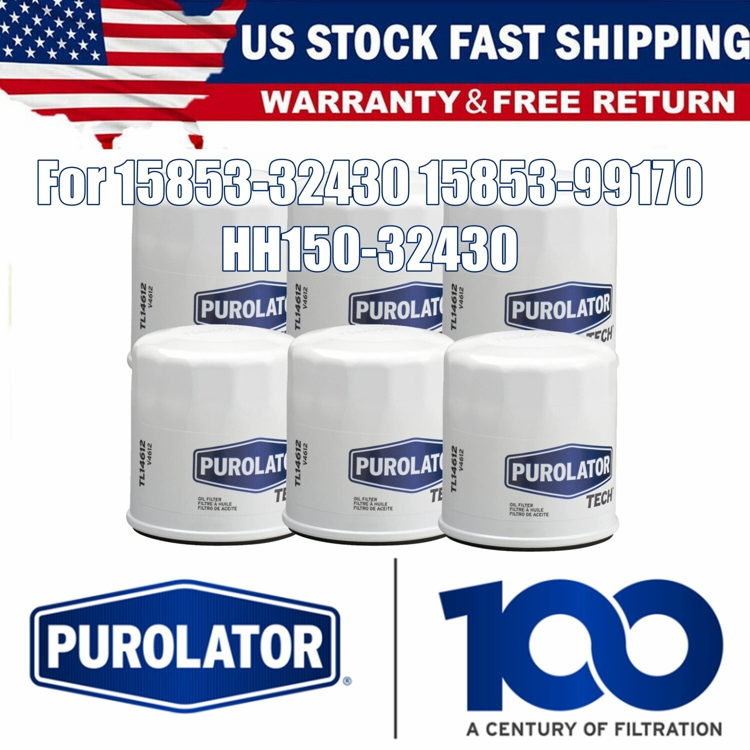 For 15853-32430 15853-99170 HH150-32430 6x Engine Oil Filter Fits ...