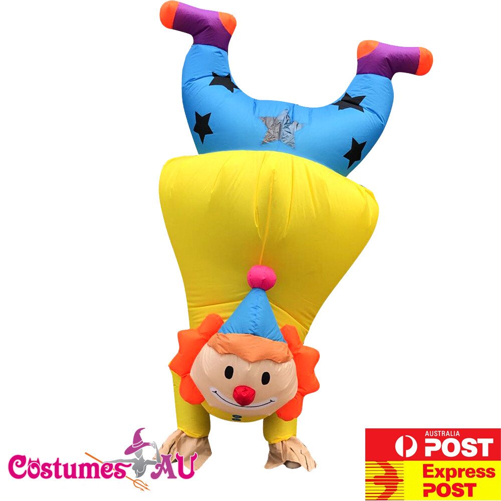 Mens Inflatable Handstand Clown Circus Costume Yellow Blow Up Adult ...