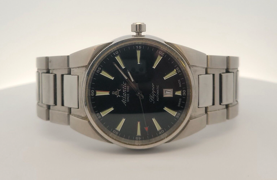 Atlantic Skipper Automatic Stainless Steel 42mm Black Dial Men's Watch ...