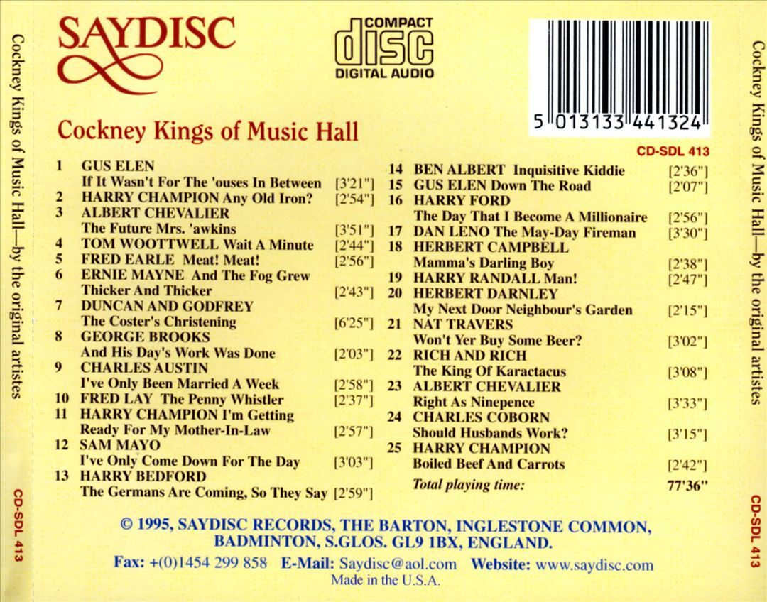 VARIOUS ARTISTS COCKNEY KINGS OF MUSIC HALL NEW CD 5013133441324| eBay
