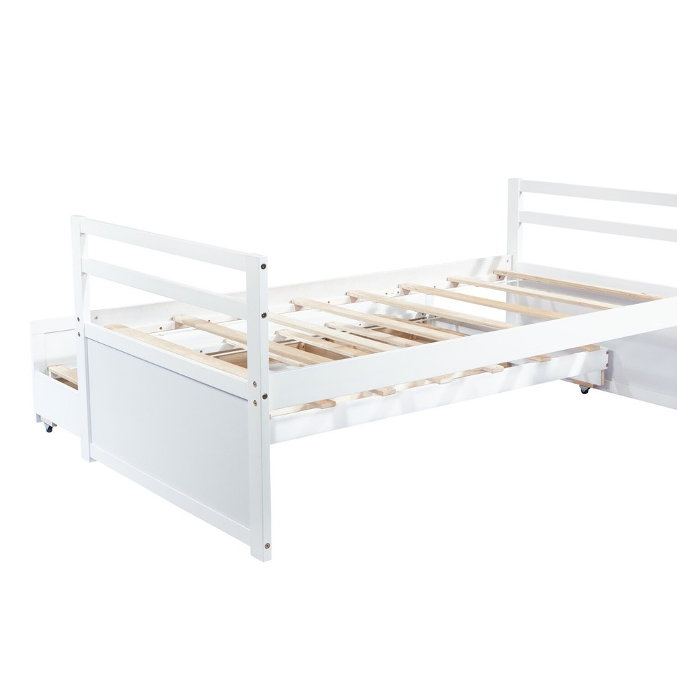 Twin Size DayBed Wooden Platform Bed with Trundle & 3 Drawer White/Gray ...