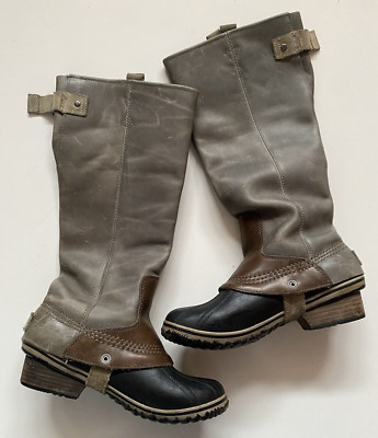 SOREL Slimpack Tall Equestrian Riding Rain Boots Waterproof Shale Size ...