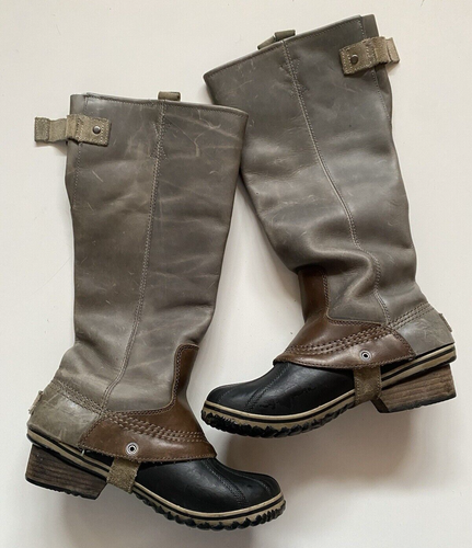 SOREL Slimpack Tall Equestrian Riding Rain Boots Waterproof Shale Size ...