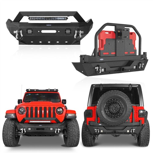 Stubby Front Rear Bumper w/Oil Drum Holder Rack For 2018-2025 Jeep ...