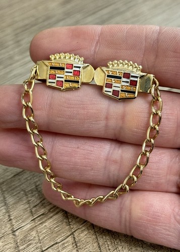 Vintage Auto Cadillac Emblem Logo Gold Tone Tie Clip Chain | eBay