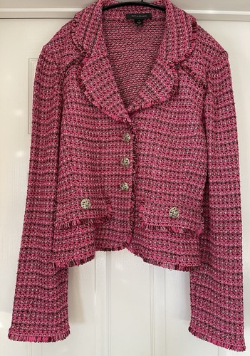 St. John Pink Multi-Color Metallic Threaded Tweed Woven Jacket Size 14 ...