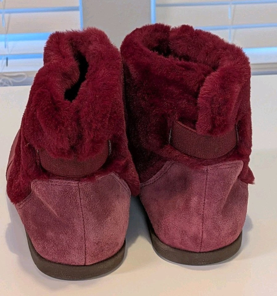 Vionic Sz 7 Maizie Slipper Wine Suede Faux Fur Burgundy Ankle High Full ...