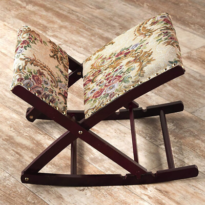 Rocking Wooden Foot Stool Foot Rest Foldable Upholstered Padded Ottoman ...