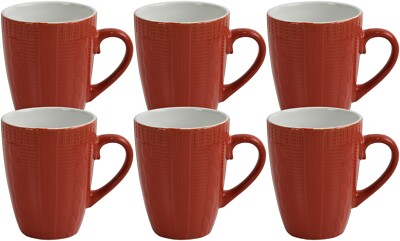 Set of 6 Mugs Tea Coffee Cups 310ml Red Kitchenware Mug Premium Quality ...