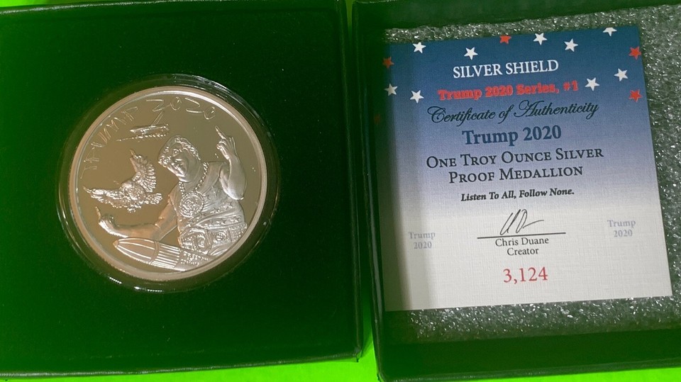 2020 Trump Mid Finger Silver Shield Proof 1 oz .999 Silver W/COA ...
