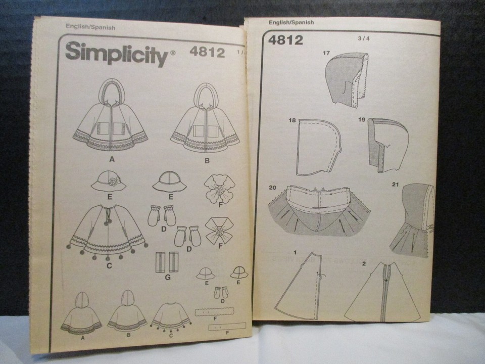 Simplicity Pattern 4812 Girls Sz A 3-8 Poncho Hat Scarf Arm Warmer ...