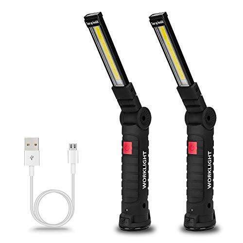 2 Pack LED COB Work Light USB Rechargeable with Magnetic Base for ...